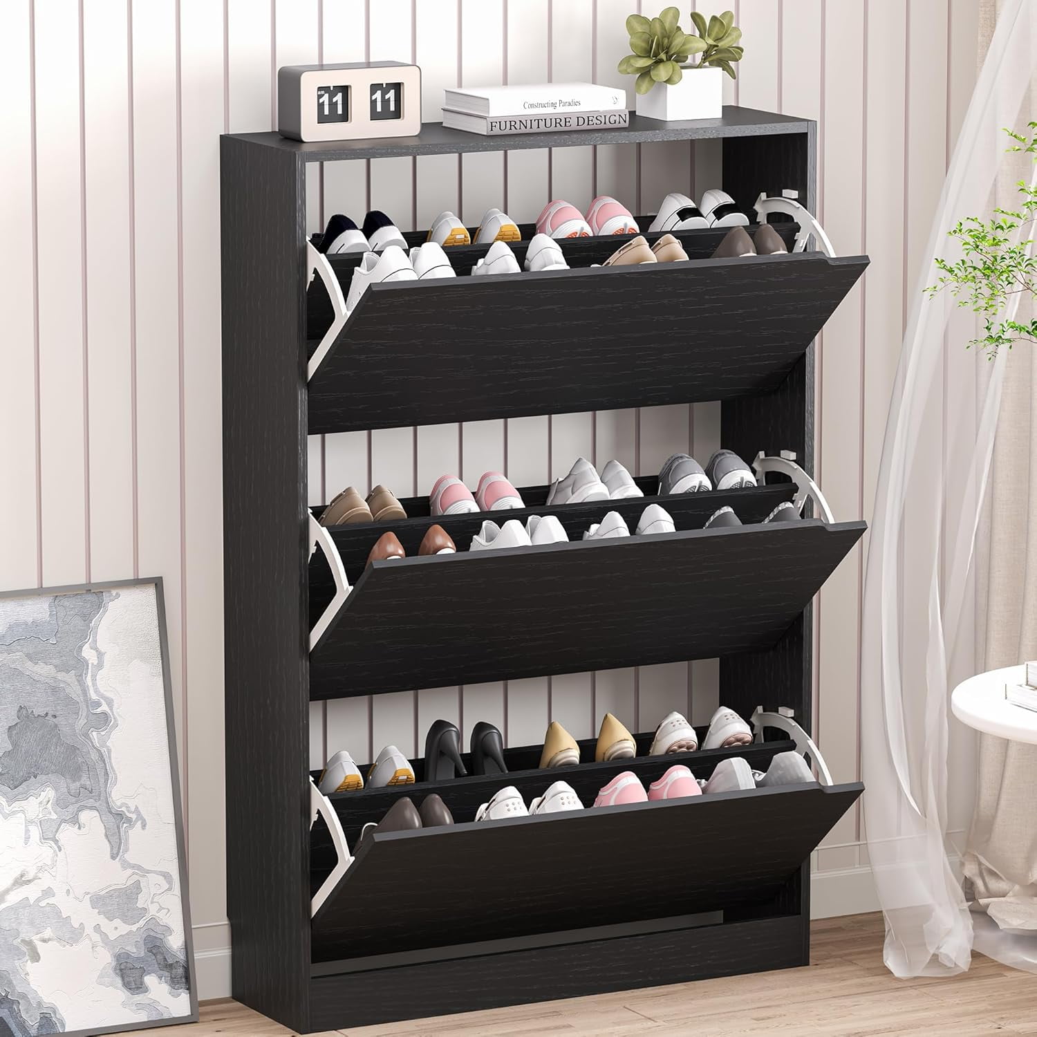 Shoe Cabinet with 3 Flip-Flop Drawers, Narrow Shoe Rack Cabinet ...