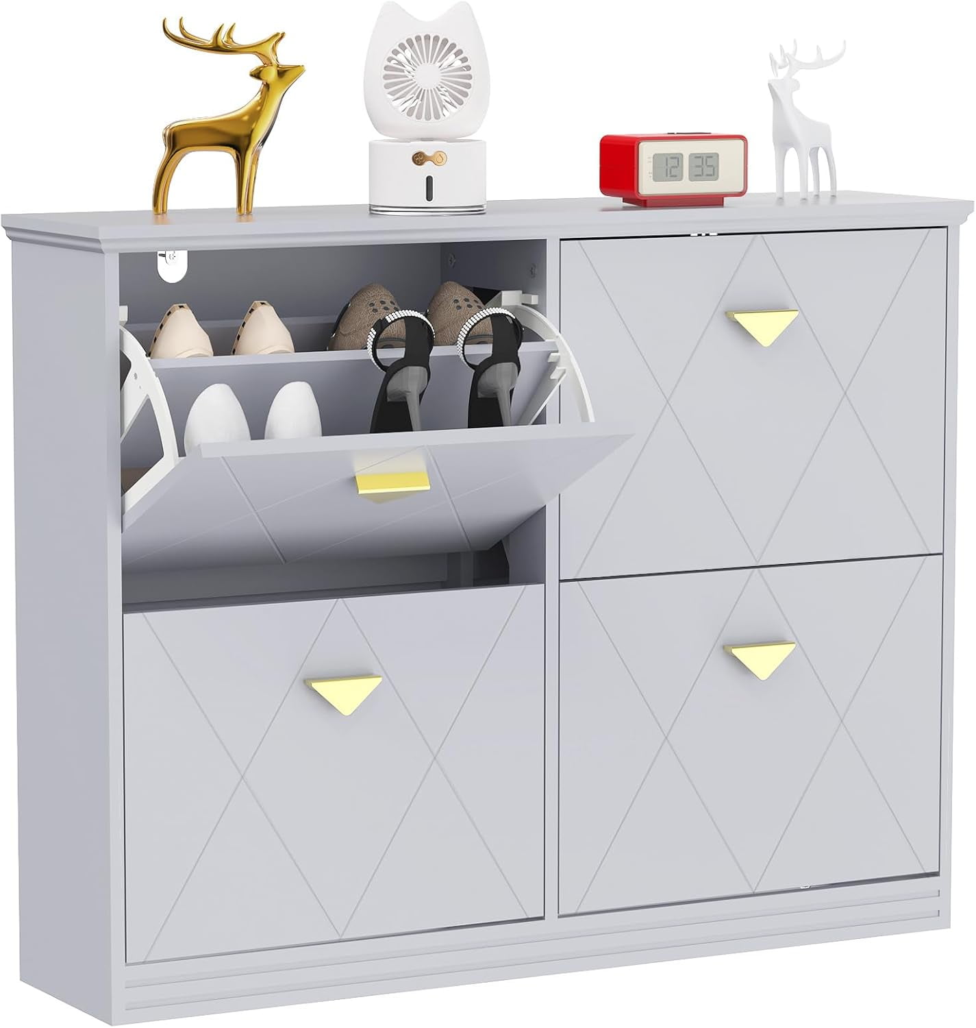 Shoe Cabinet with 4 Flip Drawers, Free Standing Tipping Bucket Shoe ...