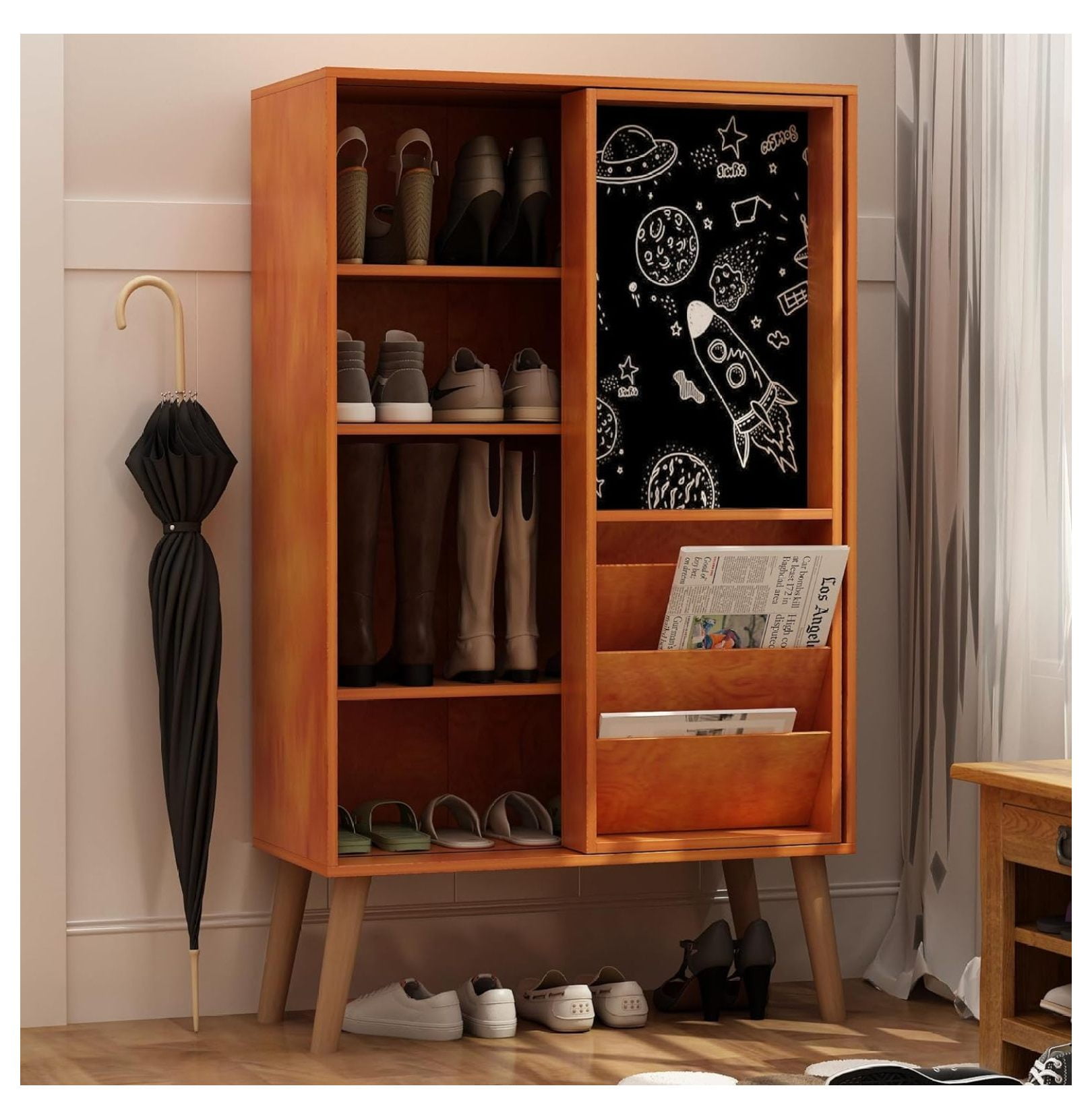 Shoe Cabinet with Doors,Bookshelf with Blackboard Large Bookcase with ...
