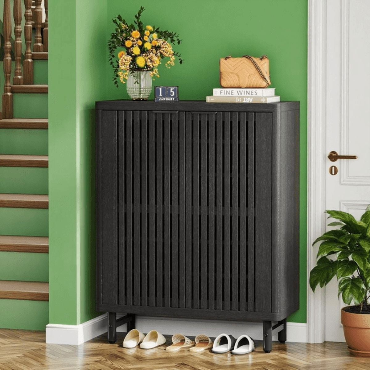 Shoe Cabinet with Louver Doors - 6-Tier Adjustable Shelves, Spacious ...