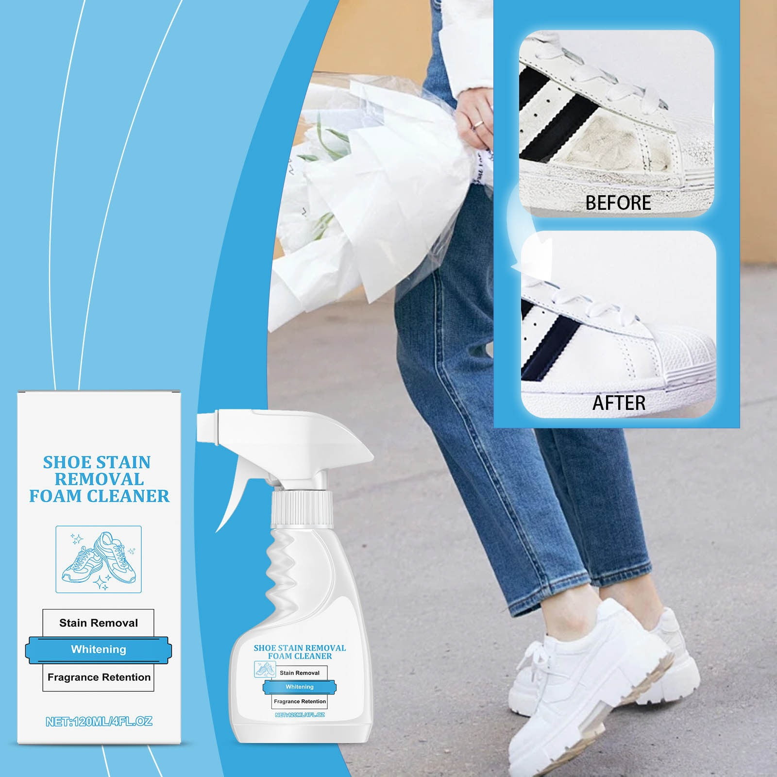 Shoe Cleaner Foam Spray 3-in-1 | Stain Remover for Leather, Canvas ...