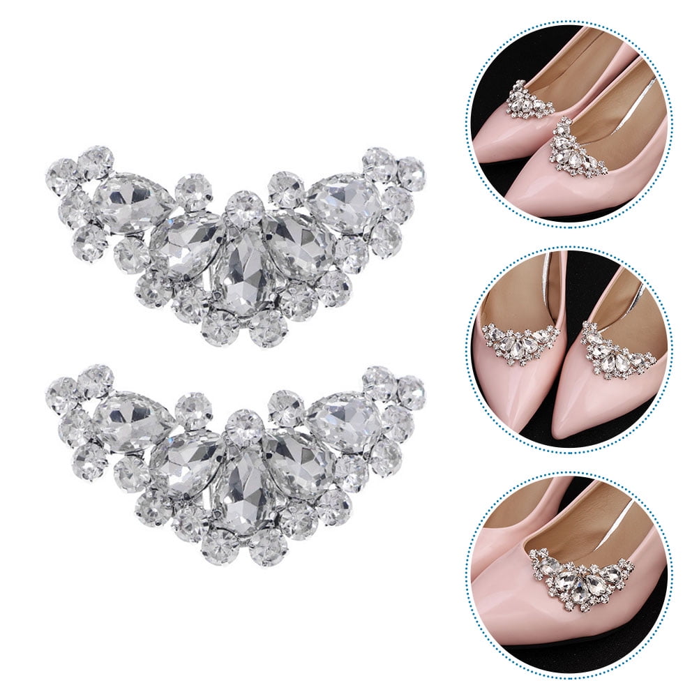 Elegant Crystal Shoe Clips with Rhinestone Flowers for DIY Use Silver ...