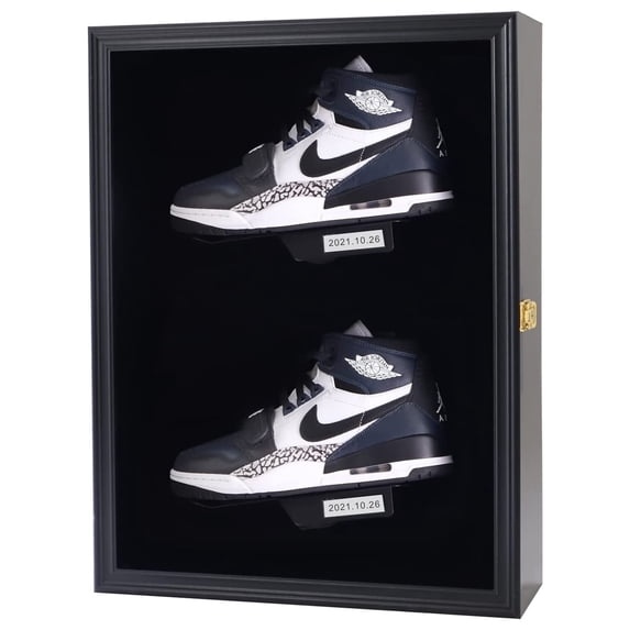 Shoe Display Case Wooden Frame Wall Mount Acrylic Clear Door Sneaker ...