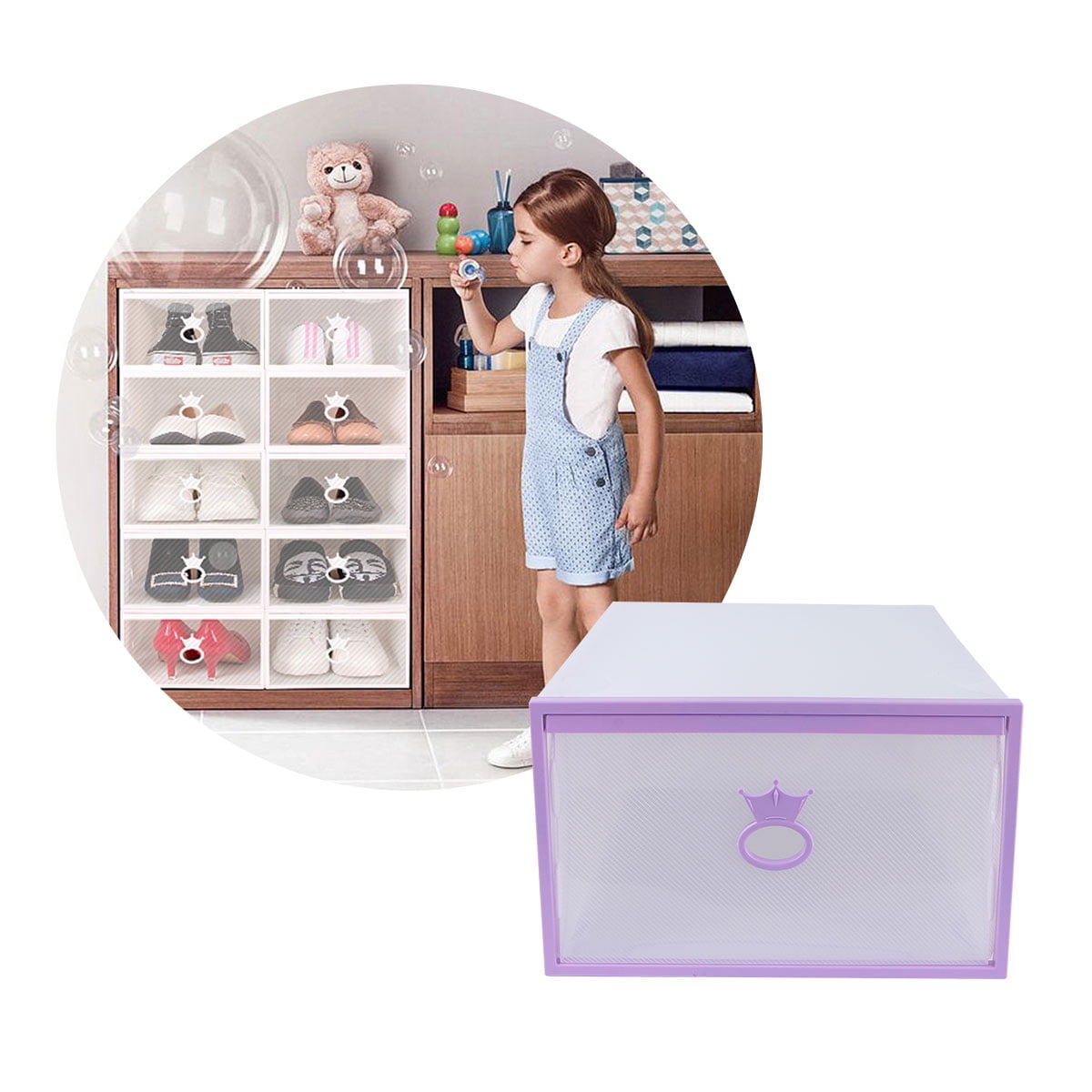 Shoe Drawer Storage Clear Boxes Box Boot Container Stackable Display ...