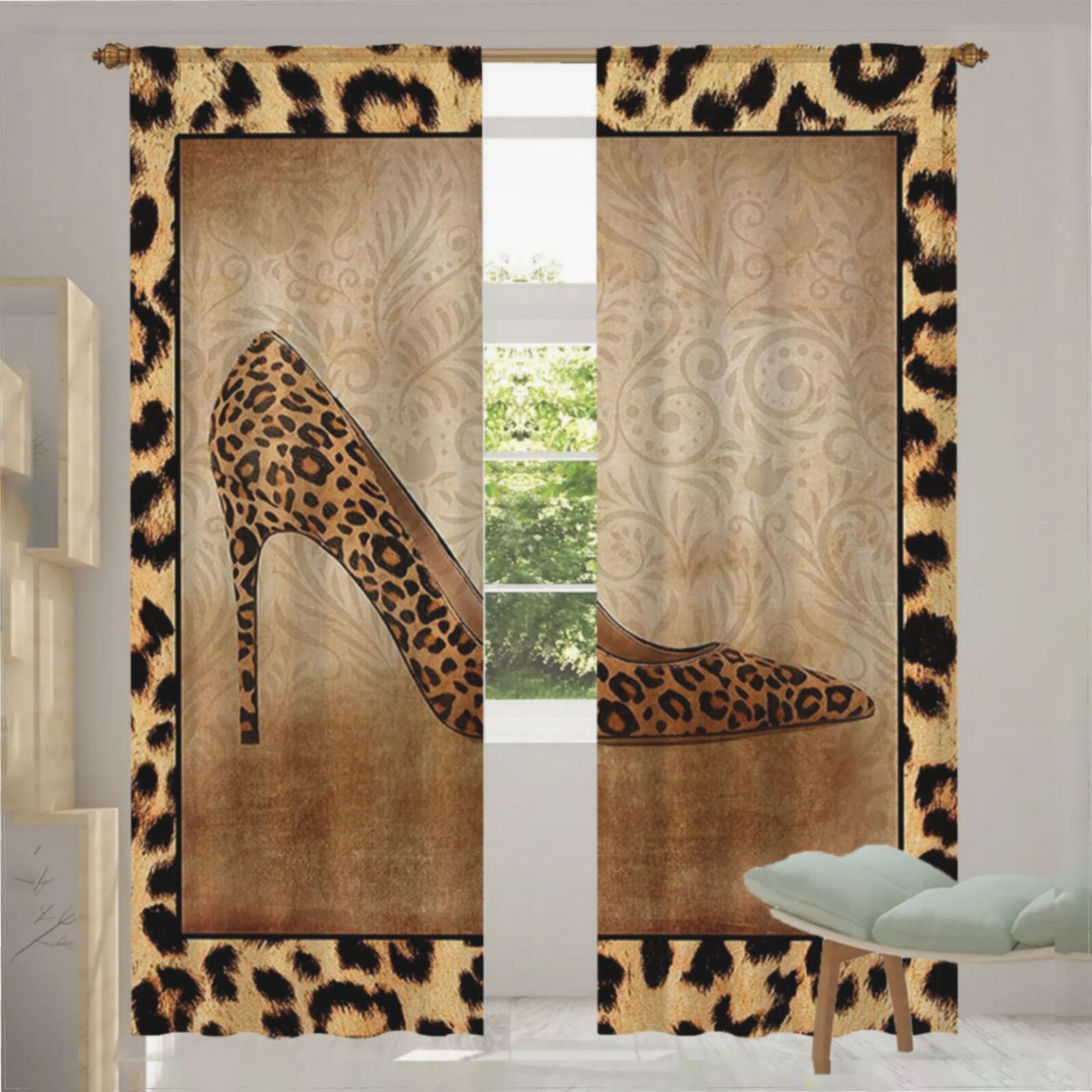 Shoe High Heels Leopard Print Window Tulle Curtains for Living Room ...