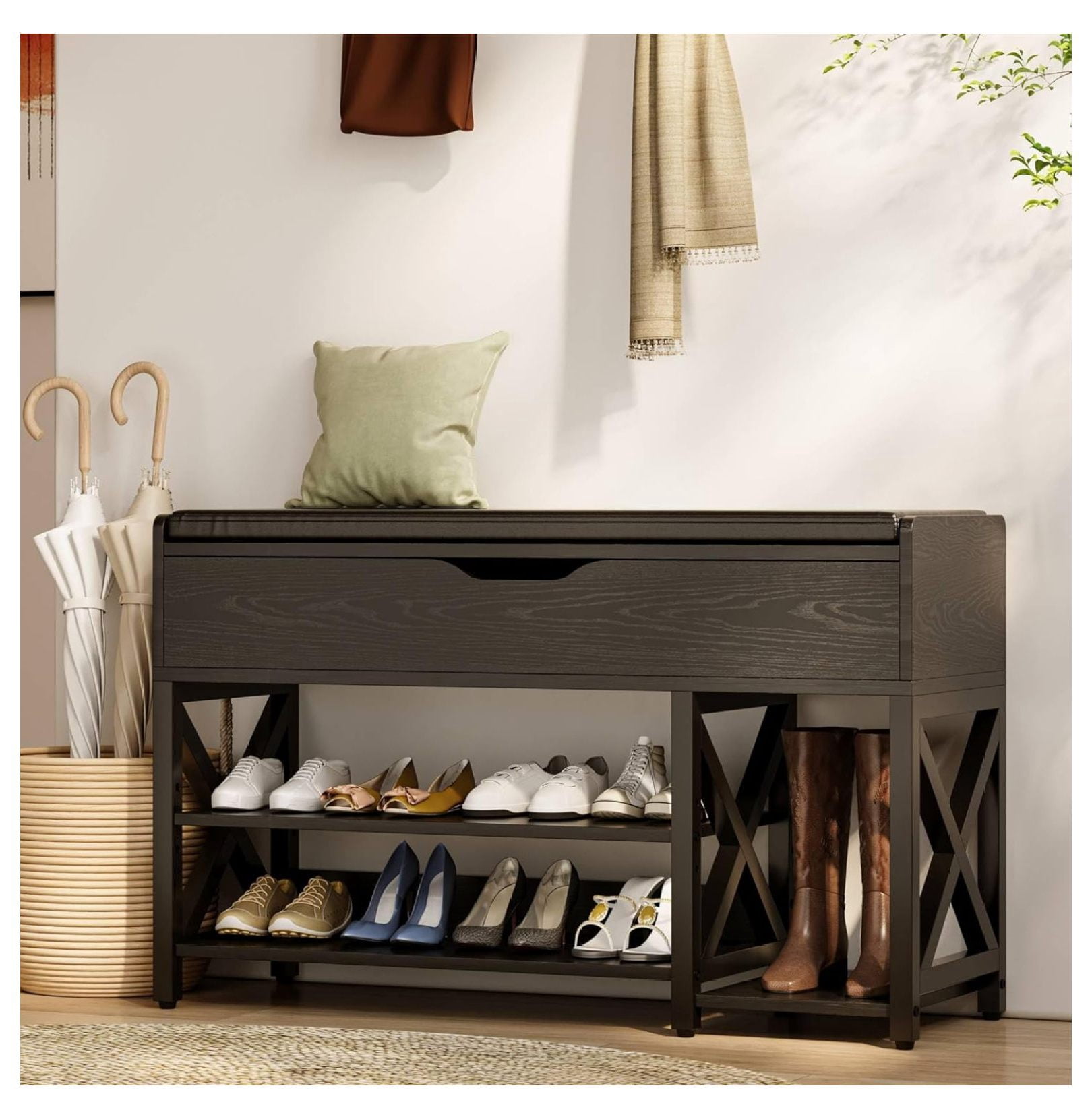 Shoe , Lift Top Shoe Storage , Adjustable Shelf Entryway with Cushion ...