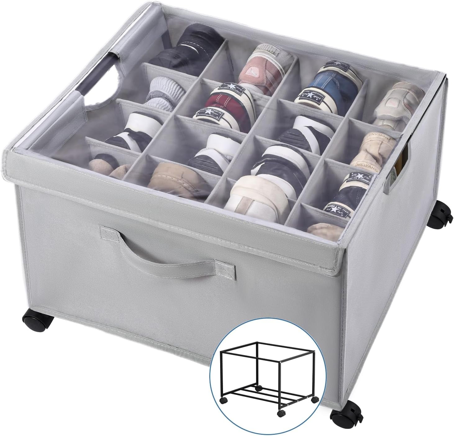 Shoe Org for Closet, Shoe Storage Boxes with 360° Wheels, Sturdy Metal ...