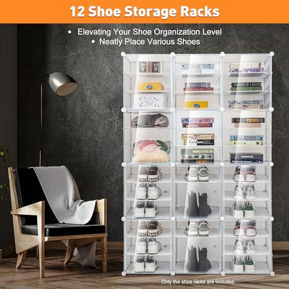 Shoe Organizer, 12 Cube 36 Tiers 72 Pairs Plastic Freestanding Shoe ...