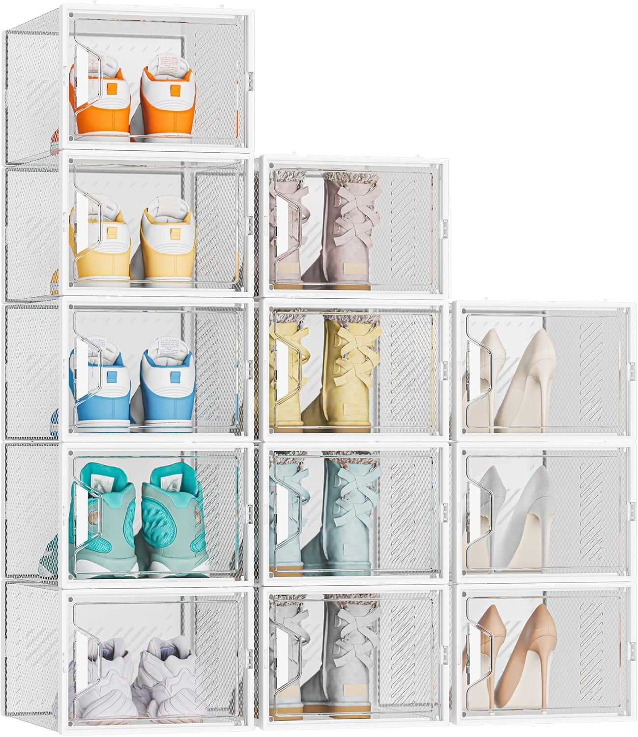 Shoe Organizer, 12 Pack Shoe Storage Boxes for Closet, Clear Plastic ...