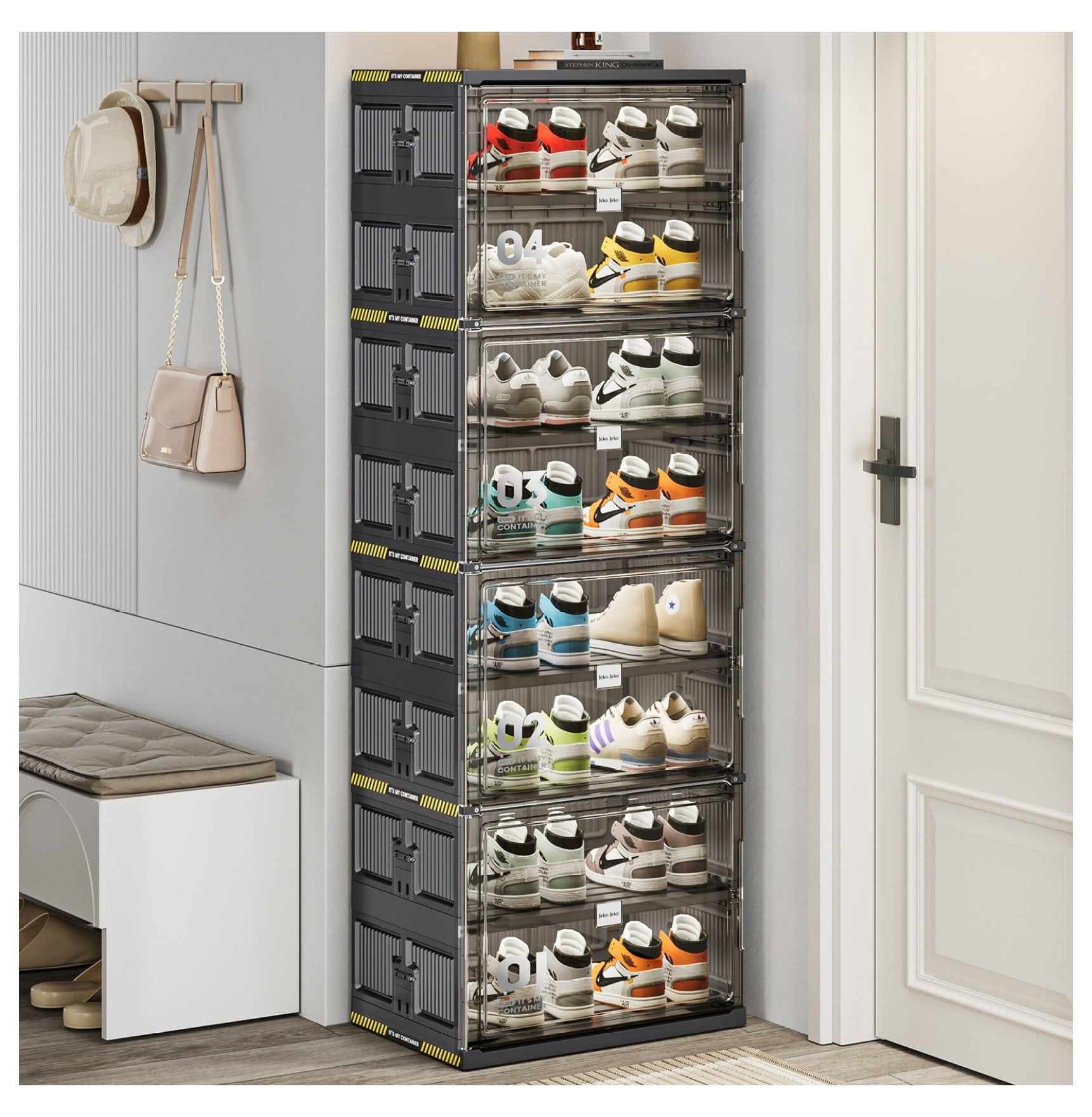 Shoe Organizer 16 Pair, Stackable Shoe Rack for Closet - Hard Plastic ...