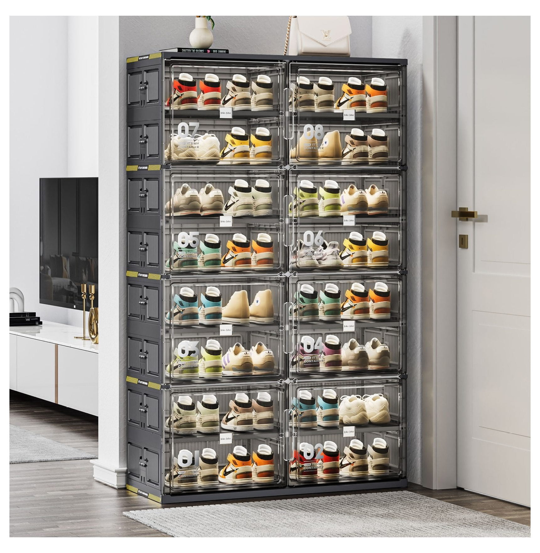 Shoe Organizer 32 Pairs, Stackable Shoe Storage Cabinet - Hard Plastic ...