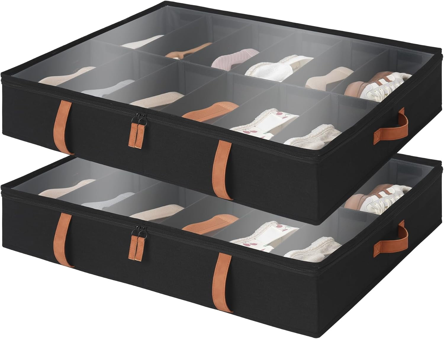 Shoe Organizer Under Bed for Closet, 2-Pack Ultra-thick Fabric Shoe ...