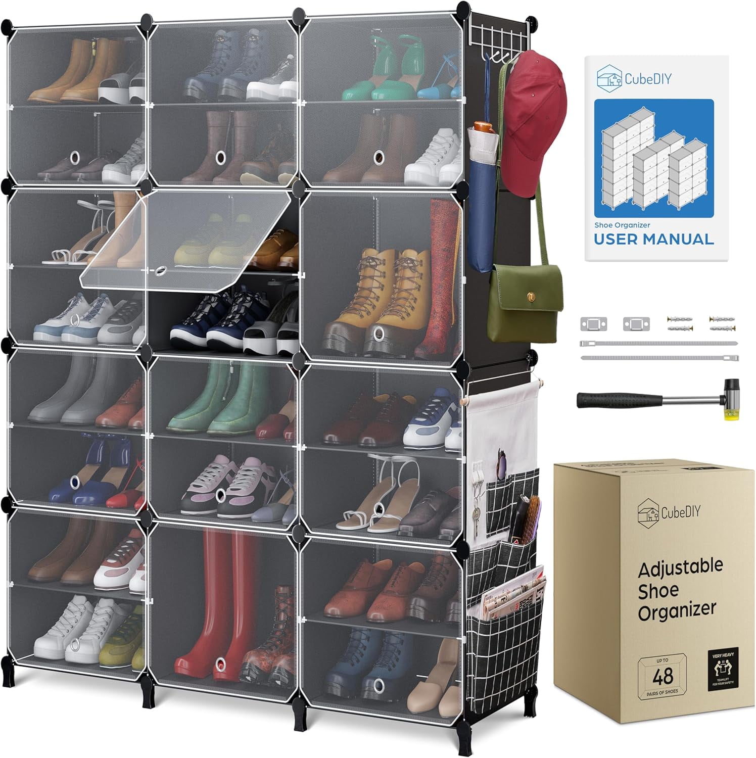 Shoe Organizer Cabinet Up to 48 Pairs, Shoe Closet-Covered Shoe Rack ...