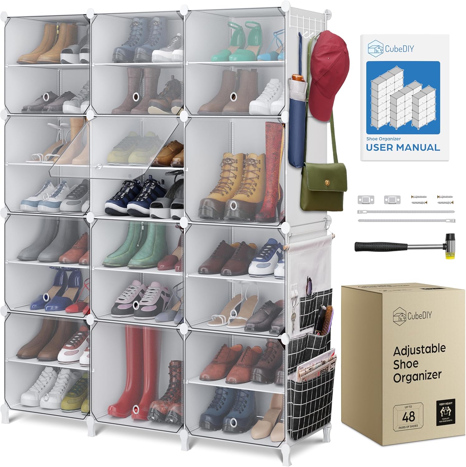 Shoe Organizer Cabinet Up to 48 Pairs, Shoe Closet-Covered Shoe Rack ...