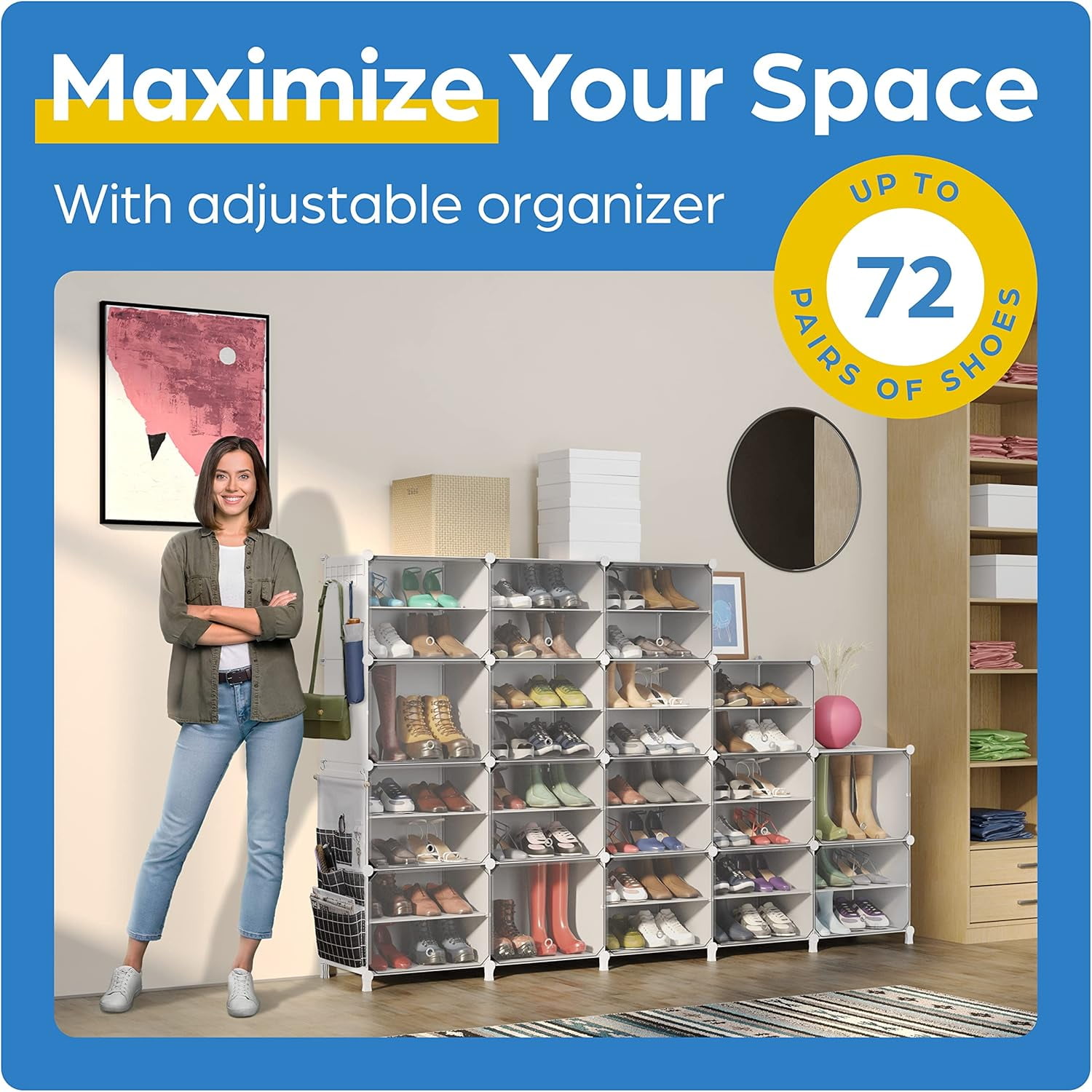Shoe Organizer Cabinet Up to 72 Pairs, Shoe Closet-Covered Shoe Rack ...