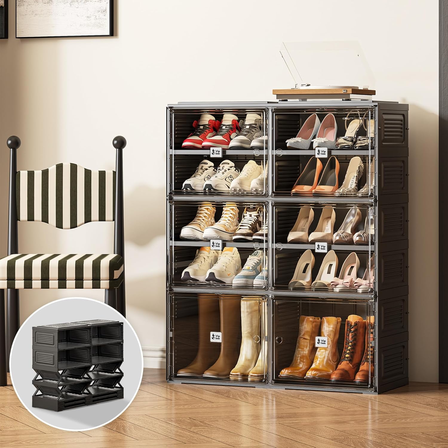 Shoe Organizer Cabinet for Closet Entryway Clear Shoe Storage Boxes ...