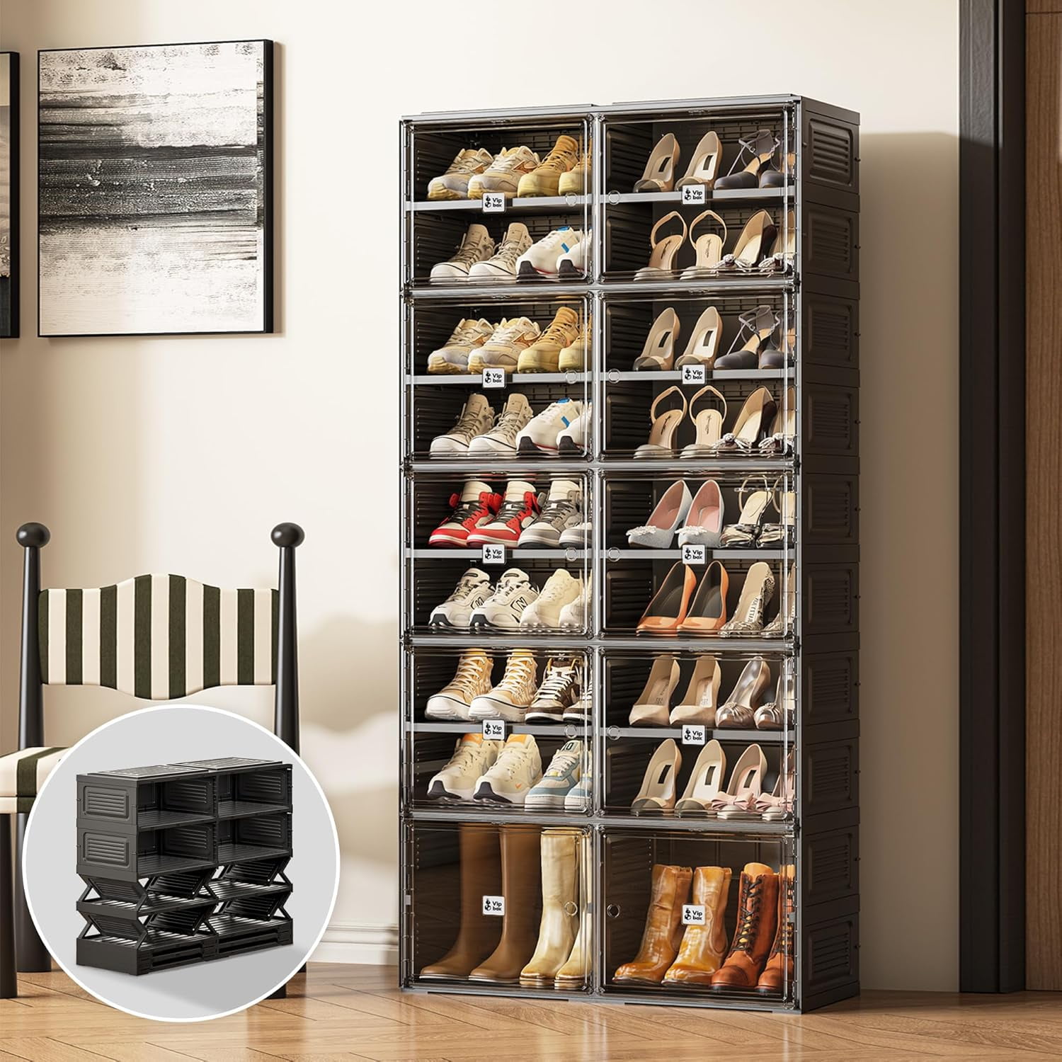 Shoe Organizer Cabinet for Closet Entryway Clear Shoe Storage Boxes ...