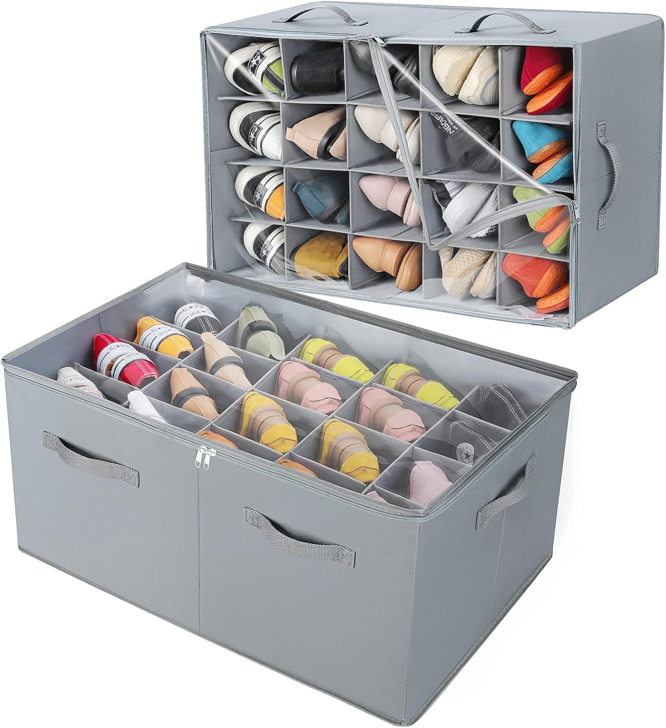 Shoe Organizer for Closet 2 Pack, Foldable Shoe Box with Adjustable ...