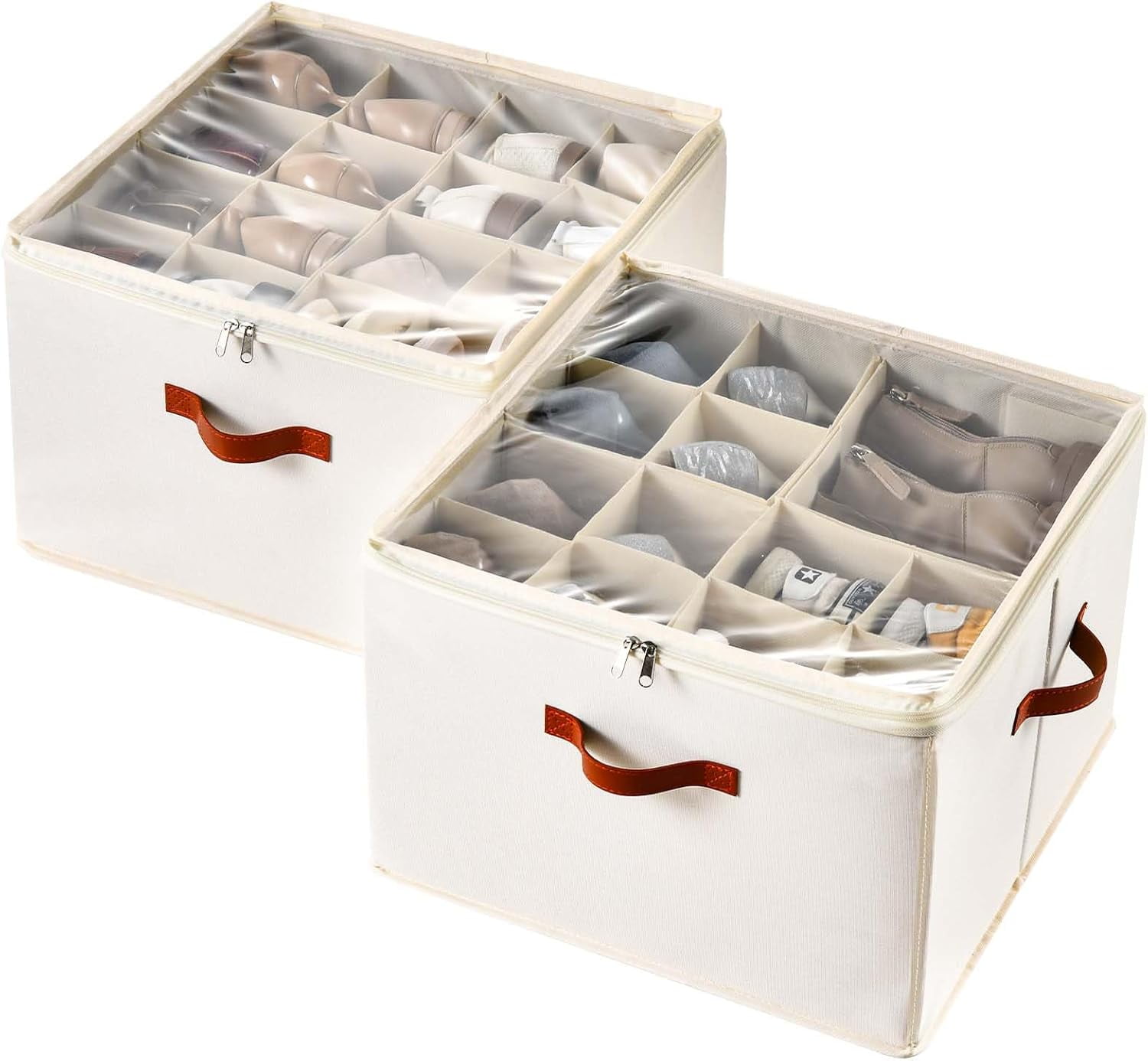 Shoe Organizer for Closet, 2 Pack Foldable Shoe Storage Containers ...
