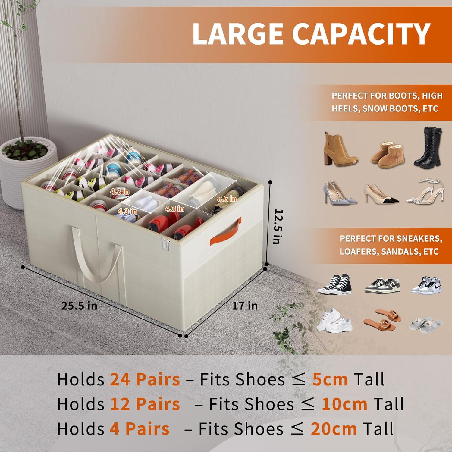 Shoe Organizer for Closet, 2 Pack Large Shoe Storage Box Fits up to 24 ...