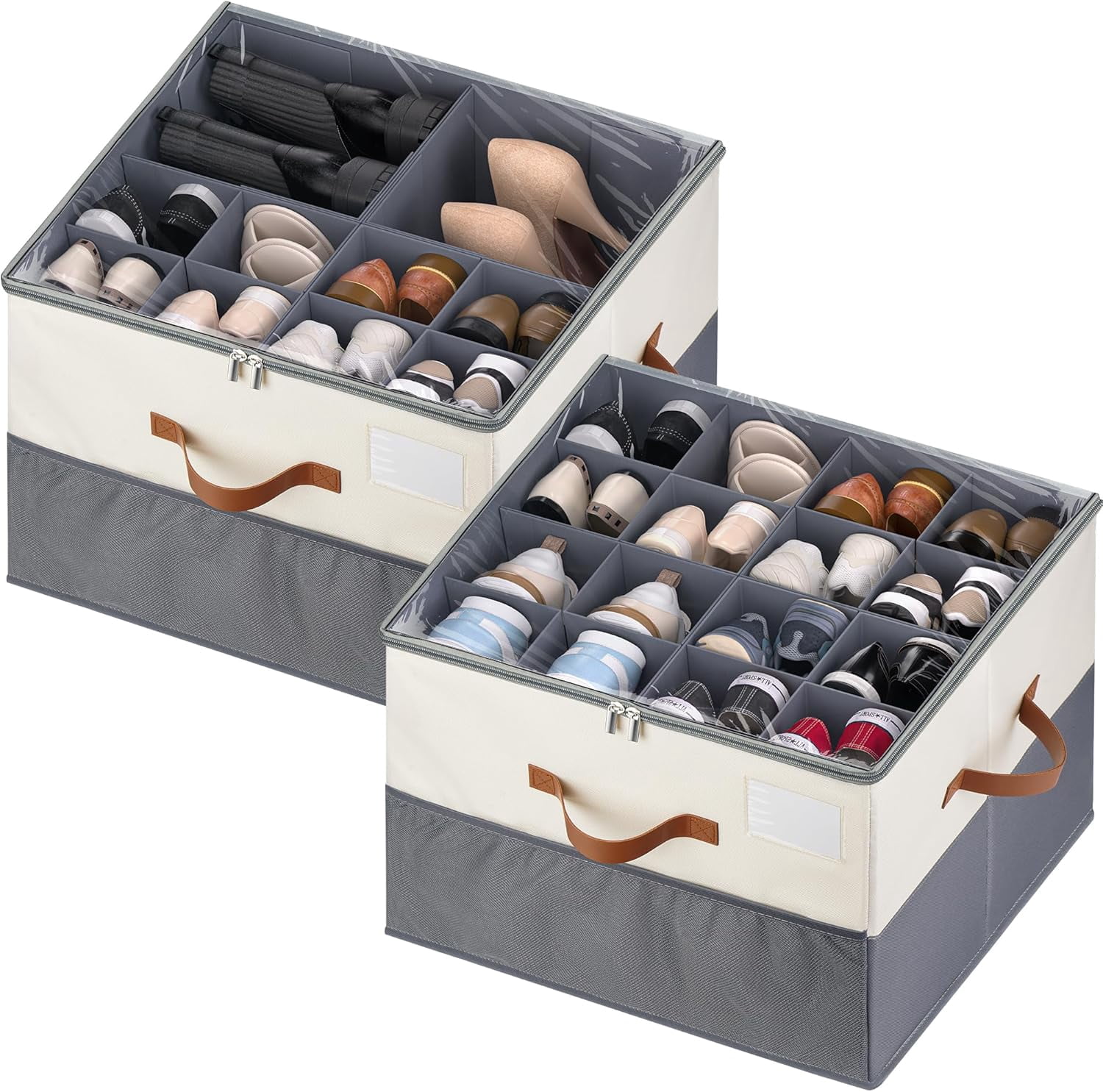 Shoe Organizer for Closet, 2 Pack Shoe Storage Containers with ...