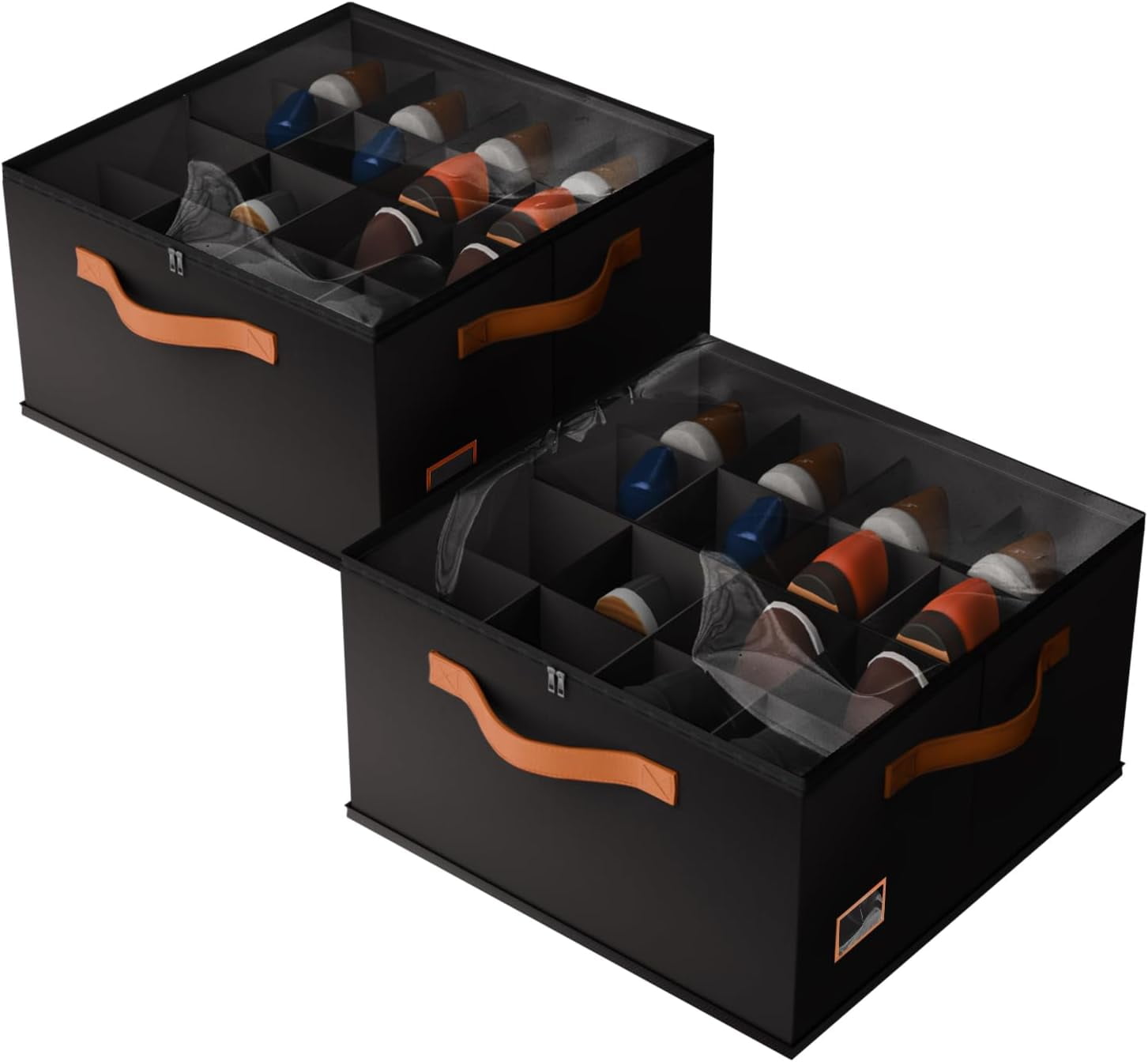 Shoe Organizer for Closet, Fabric Shoe Storage Bins with Clear Cover ...