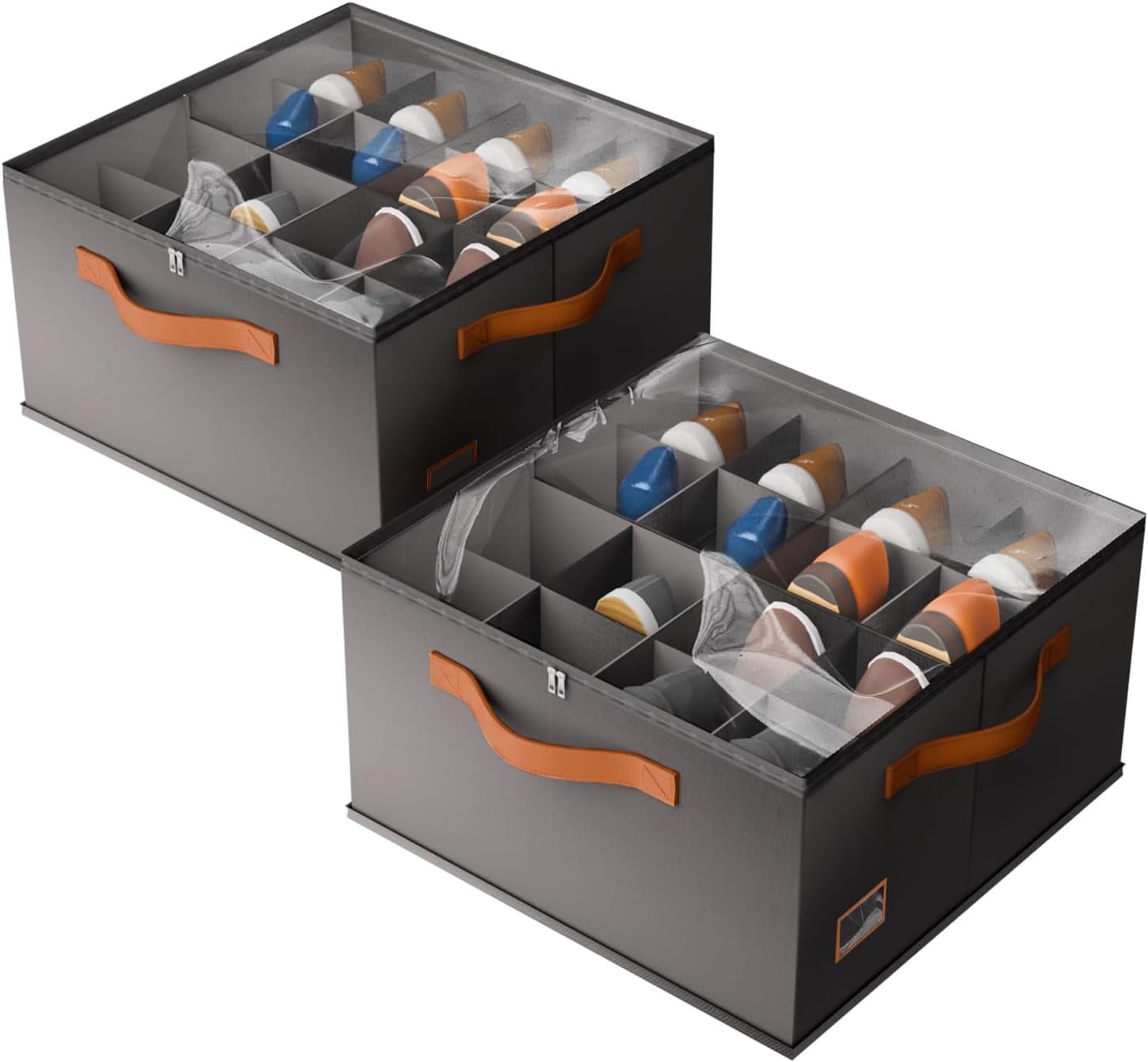 Shoe Organizer for Closet, Fabric Shoe Storage Bins with Clear Cover ...