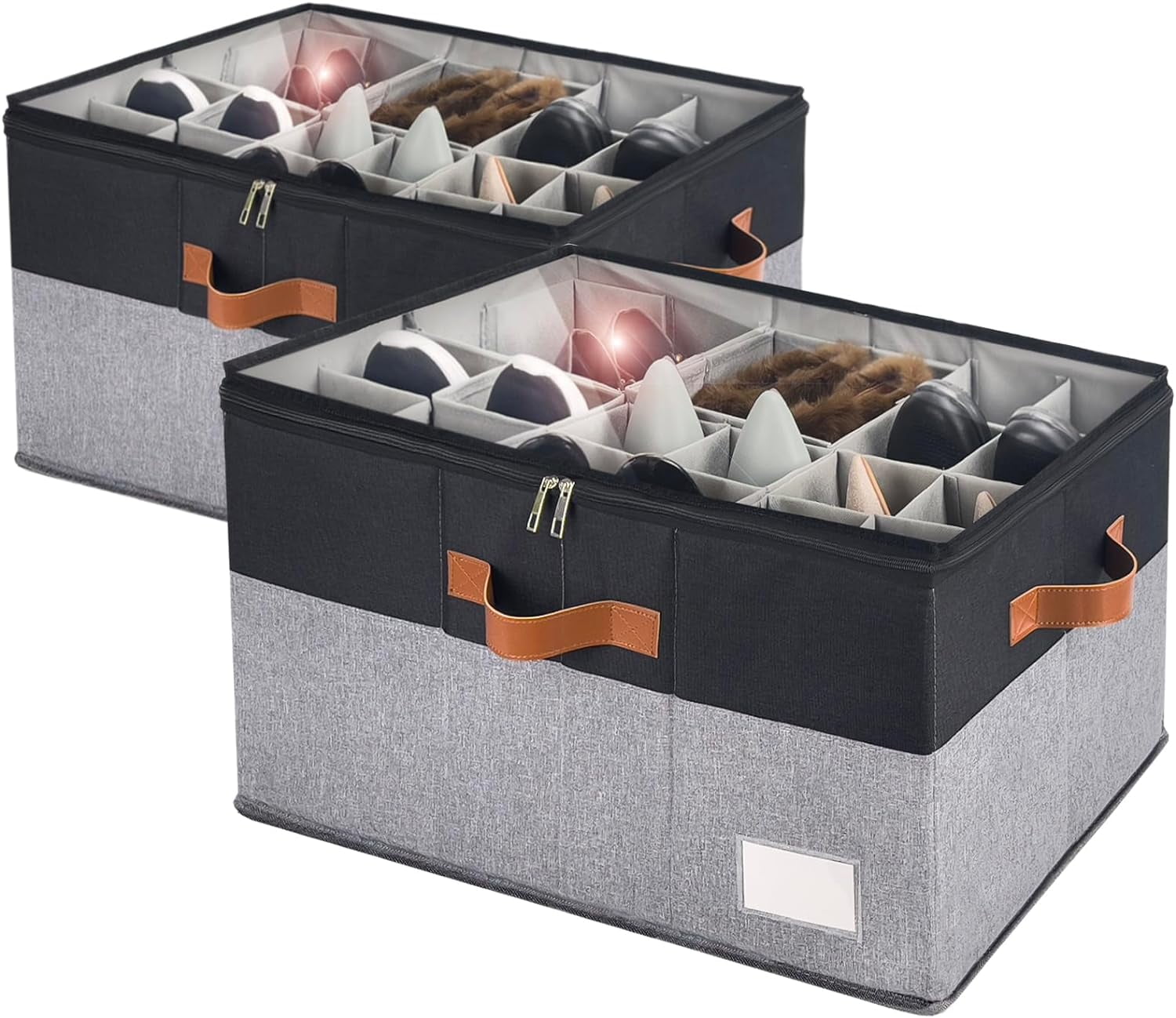 Shoe Organizer for Closet, Foldable Shoe Storage Bins with Clear Cover ...