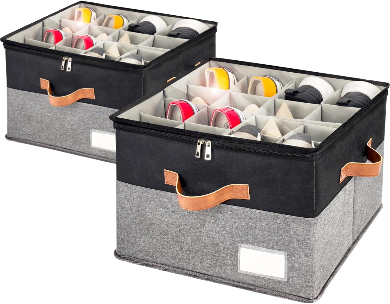 Shoe Organizer for Closet, Foldable Shoe Storage Bins with Clear Cover ...