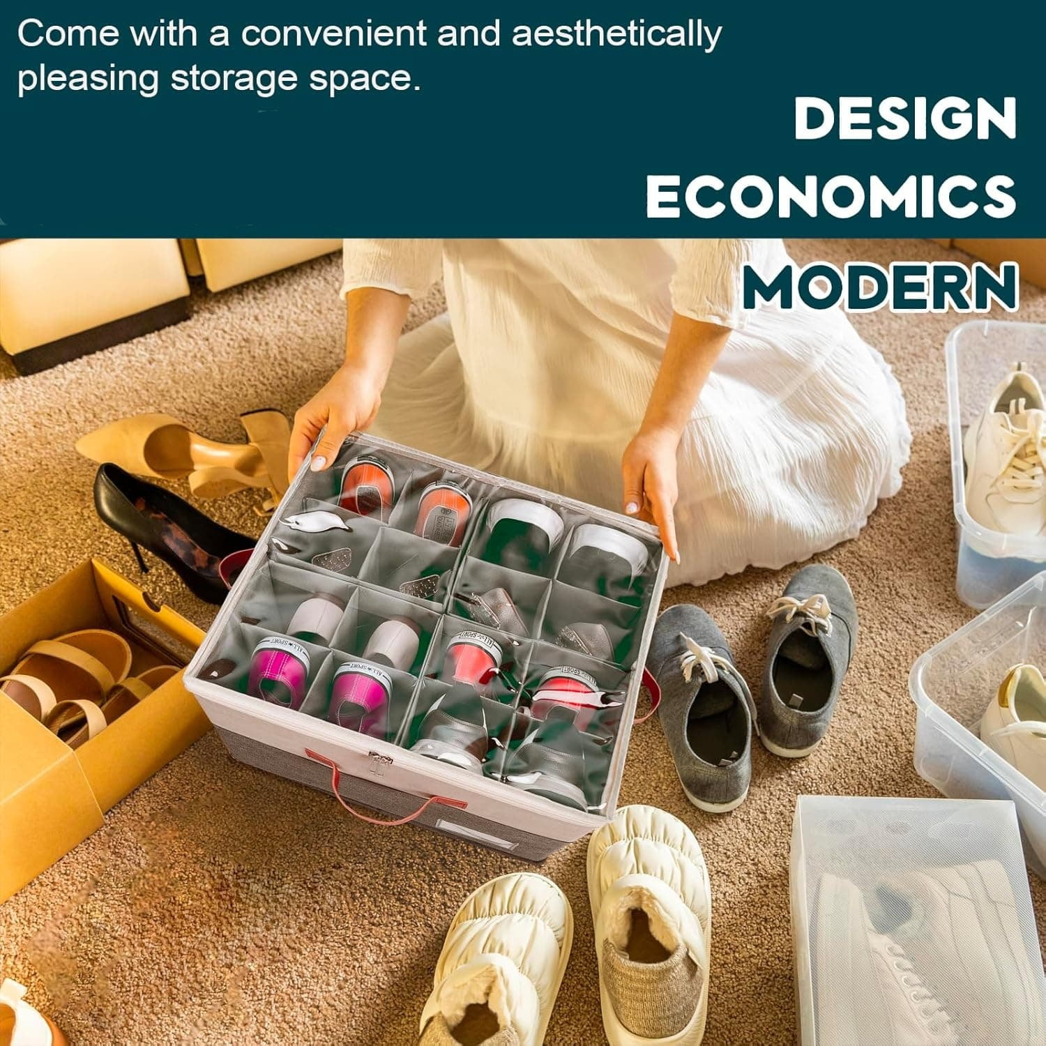 Shoe Organizer for Closet, Foldable Shoe Storage Bins with Clear Cover ...