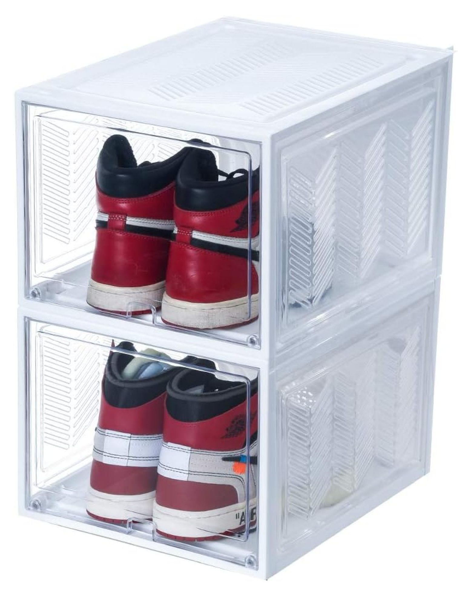 Shoe Organizer with Hard & Thick Plastic Board Shoe Storage Boxes Fits ...
