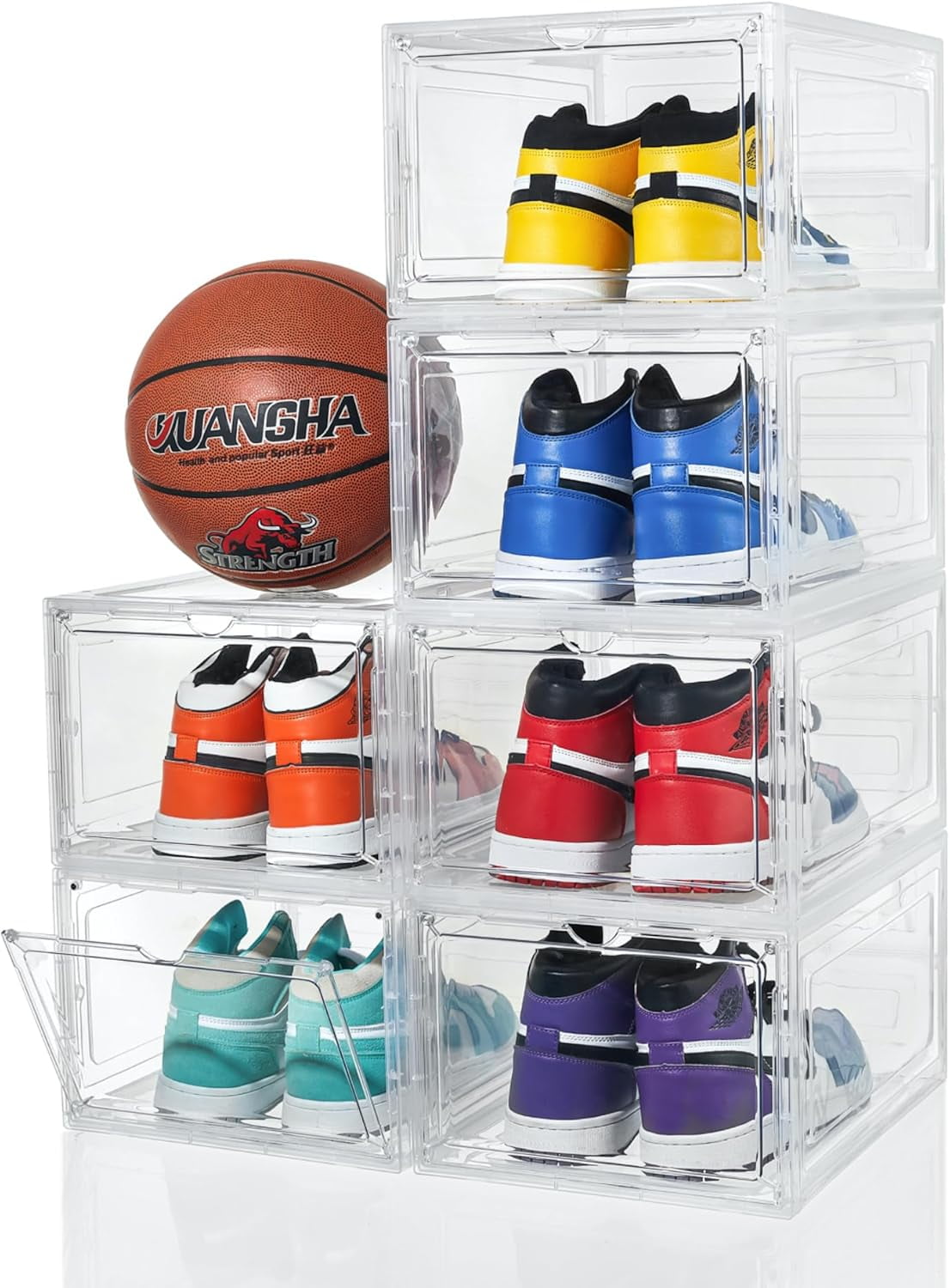 Shoe Organizer Shoe Storage Boxes, 6 Pack Large Drop Front Shoe Boxes ...