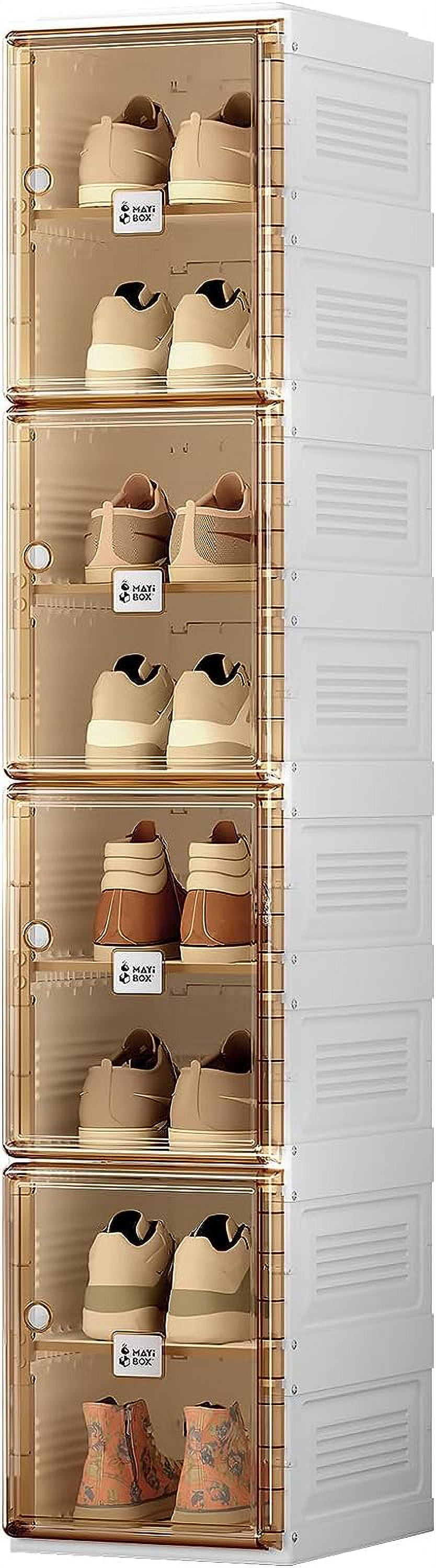 Shoe Organizer Storage Box, Portable Folding Shoe Rack for Closet with Magnetic Clear Door,Large ...