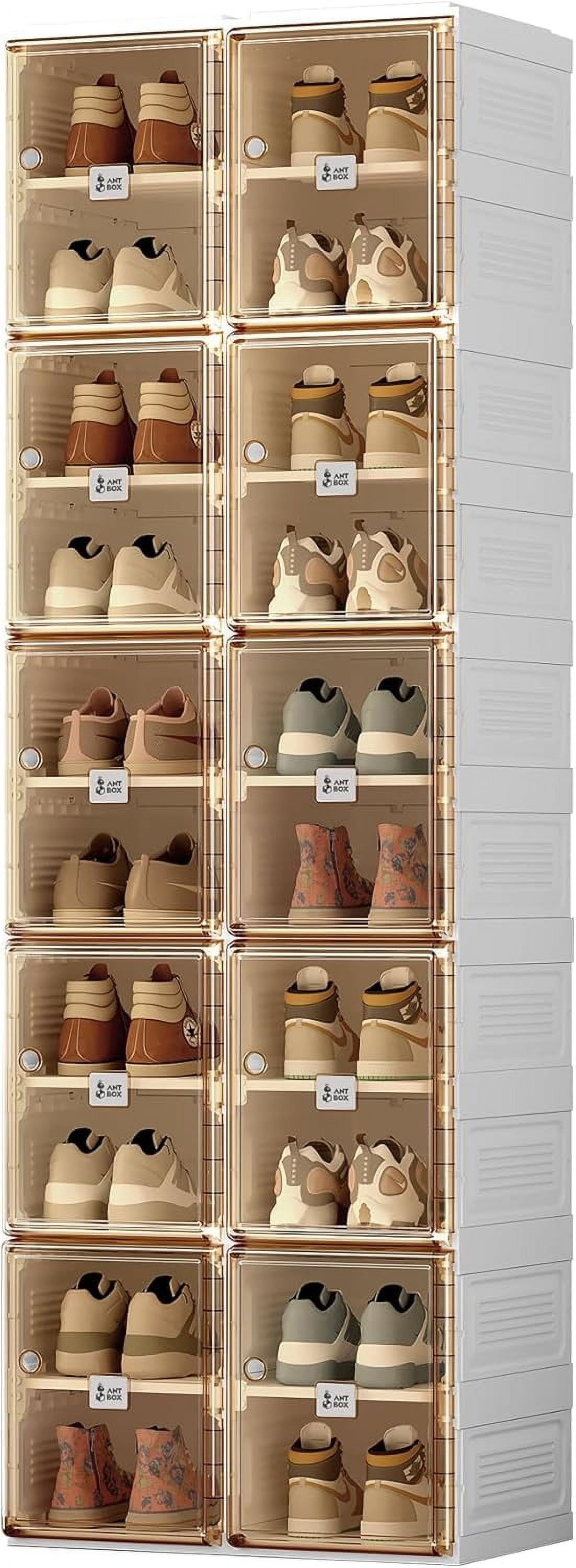 Shoe Organizer Storage Box Portable Folding Shoe for Closet with Magnetic Clear Door Large ...