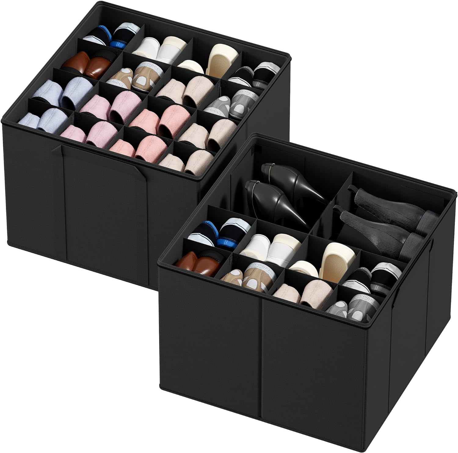 Shoe Organizer for Closet, 2 Pack Foldable Shoe Storage Containers ...