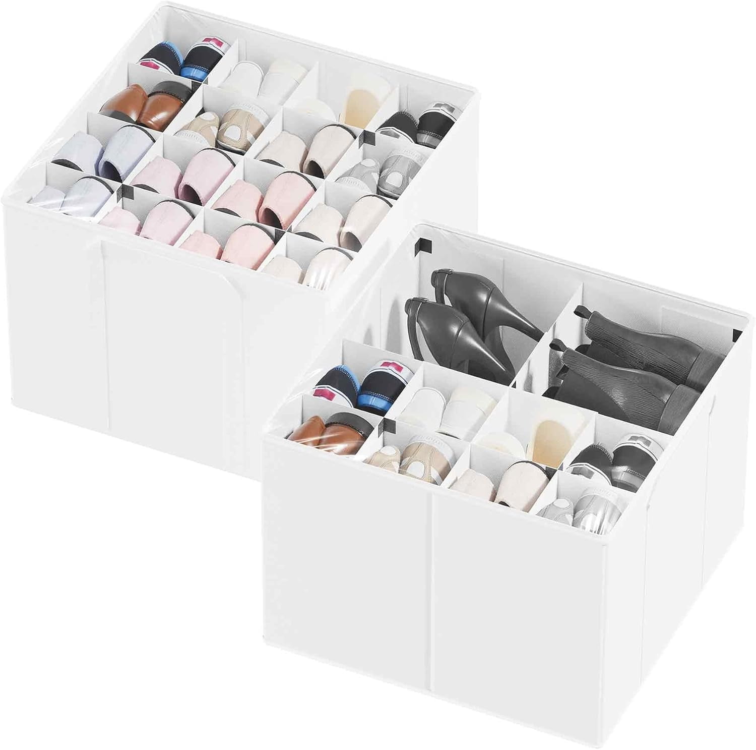 Shoe Organizer for Closet, 2 Pack Foldable Shoe Storage Containers ...