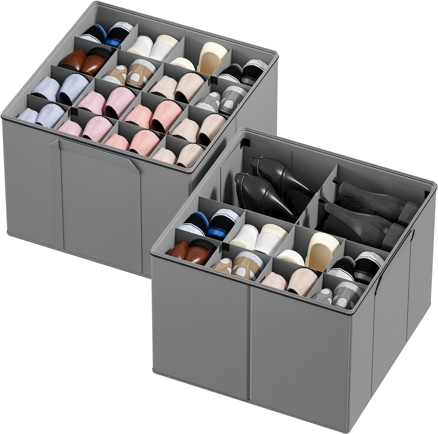 Shoe Organizer for Closet, 2 Pack Foldable Shoe Storage Containers ...