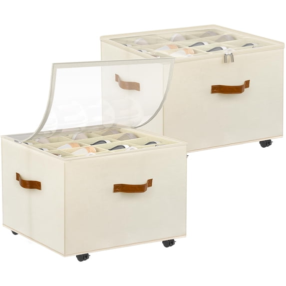 Shoe Organizer for Closet with Wheels and Adjustable Dividers Stackable ...