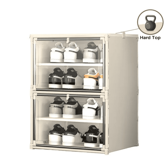 Shoe Organizer with Clear Door, Plastic Folding Stackable Shoe Box with ...