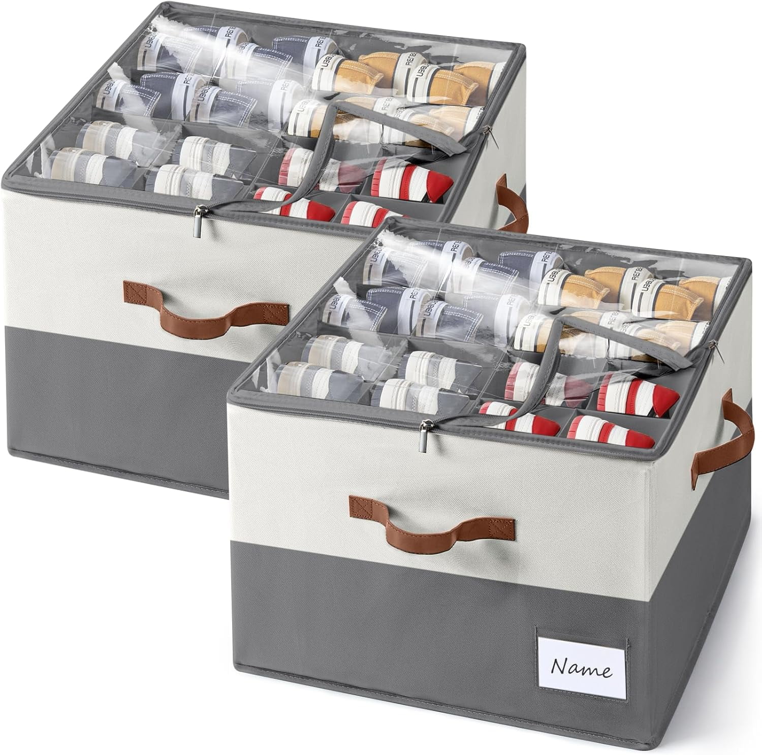 Shoe Organizer with Transparent Cover, Foldable Adjustable Partition ...