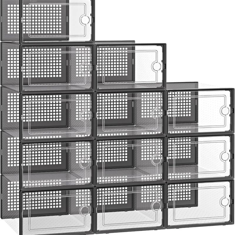 Shoe Organizers Storage Boxes for Closet, 12 Pack Clear Plastic ...