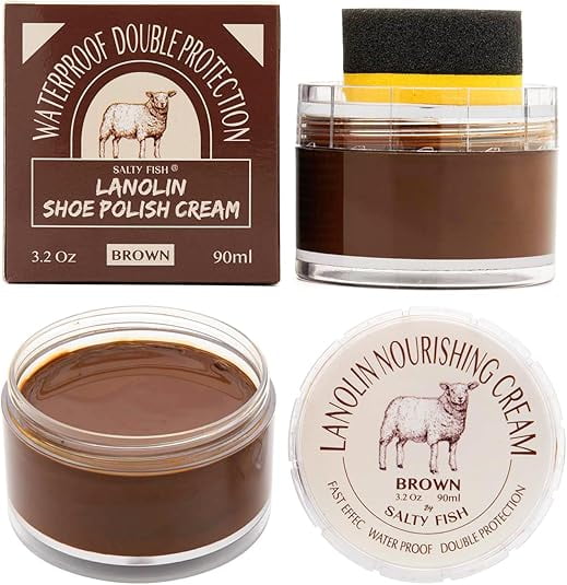 Shoe Polish Cream 3.2Oz, Lanolin Shoe Polish Kit with Shoe Shine Sponge ...