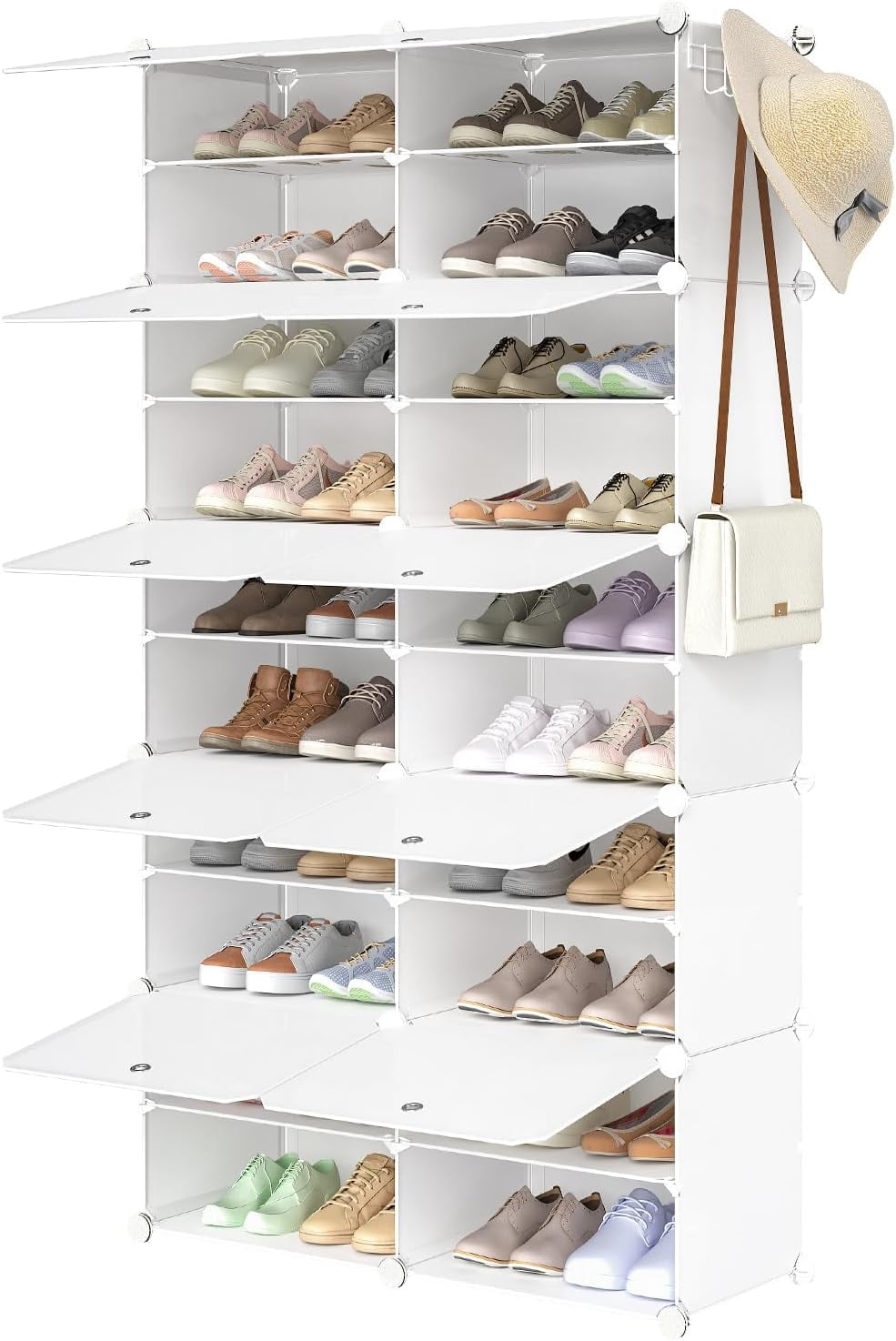 Shoe Rack, 10 Cubes Shoe Organizer With Doors, Plastic Panel Shoe ...