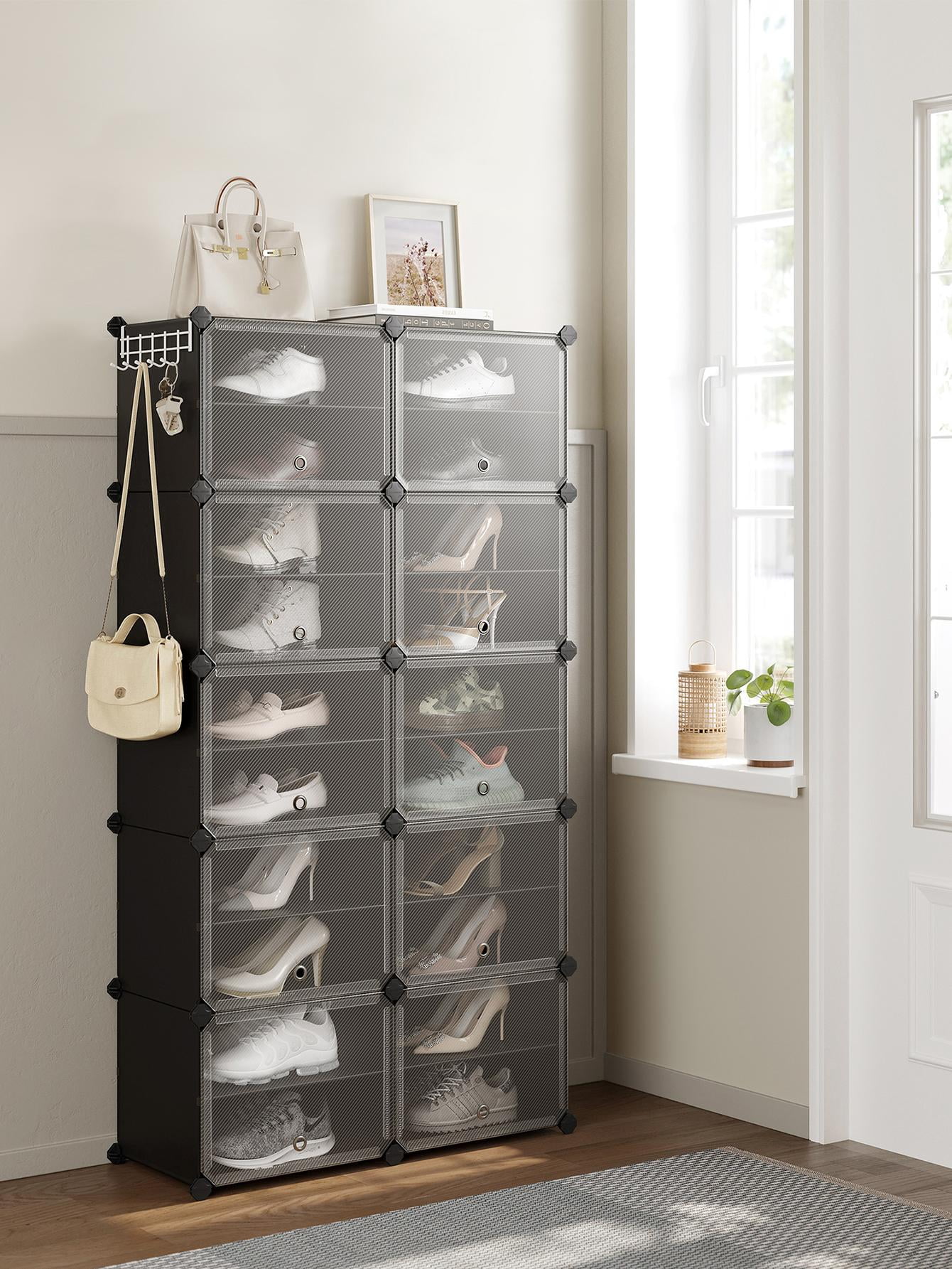 Shoe Rack, 10 Cubes Shoe Organizer With Doors, 40 Pair Plastic Shoe ...