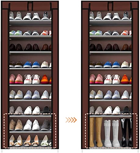 Shoe Rack 10 Tier, Shoe Organizer With Cover, Shoe Rack 24 Inches Wide ...