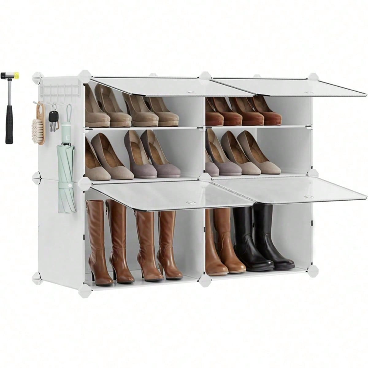 Shoe Rack, 12 Cubes Shoe Organizer with Doors, 48 Pair Plastic Shoe ...