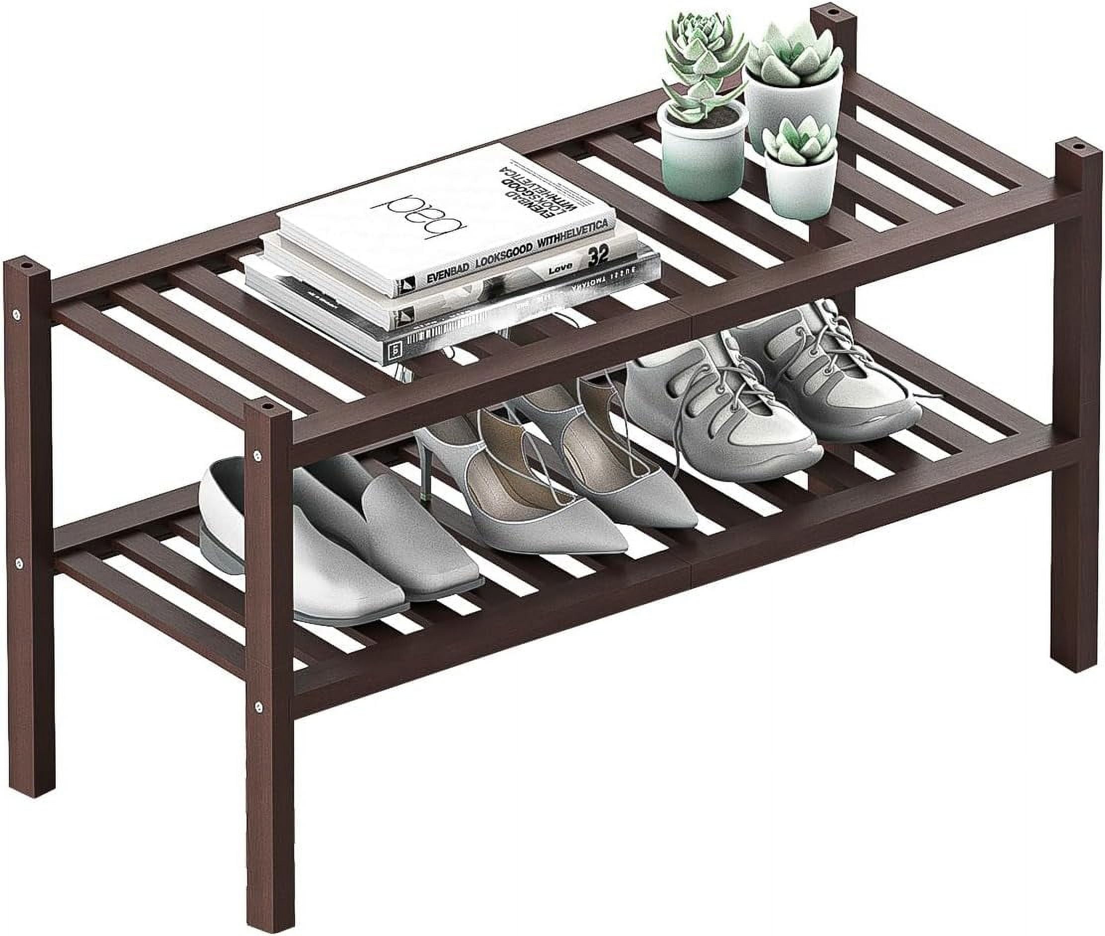 Shoe Rack 2-Tier Organizer-Stackable Storage Shelf with Multi-Function ...