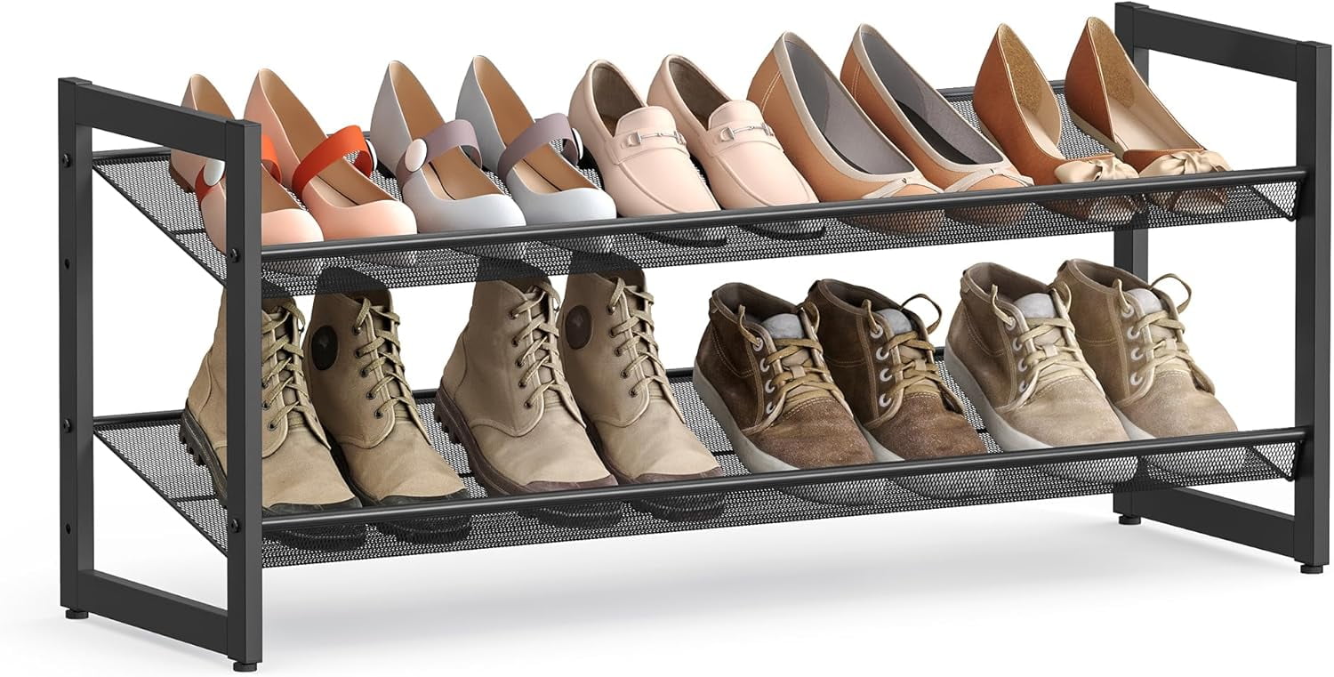 Shoe Rack, 2-Tier Shoe Org , Metal Shoe Storage for Garage, Stackable ...