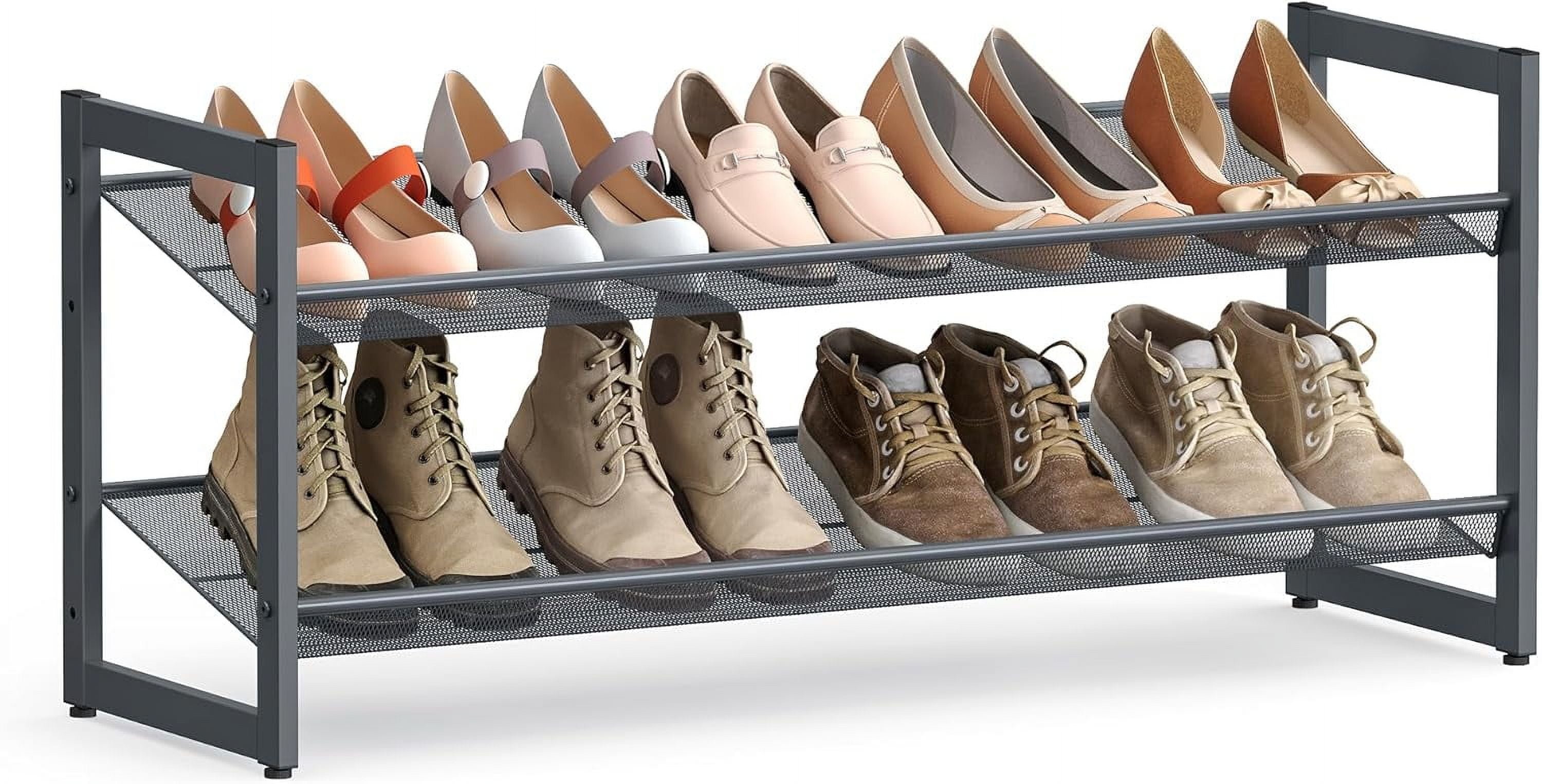 Shoe Rack, 2-Tier Shoe Organizer, Metal Shoe Storage for Garage ...