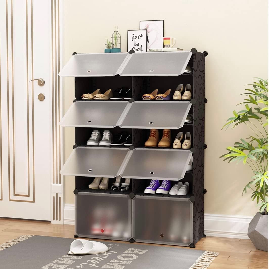 Shoe Rack, 24 Tiers Shoe Storage Cabinet 48 Pair Plastic Shoe Shelves ...